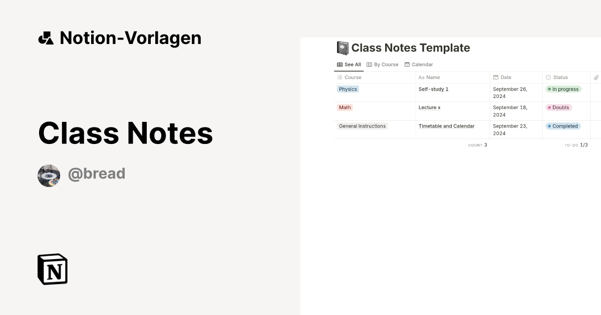 Class Notes Vorlage | Notion-Marketplace