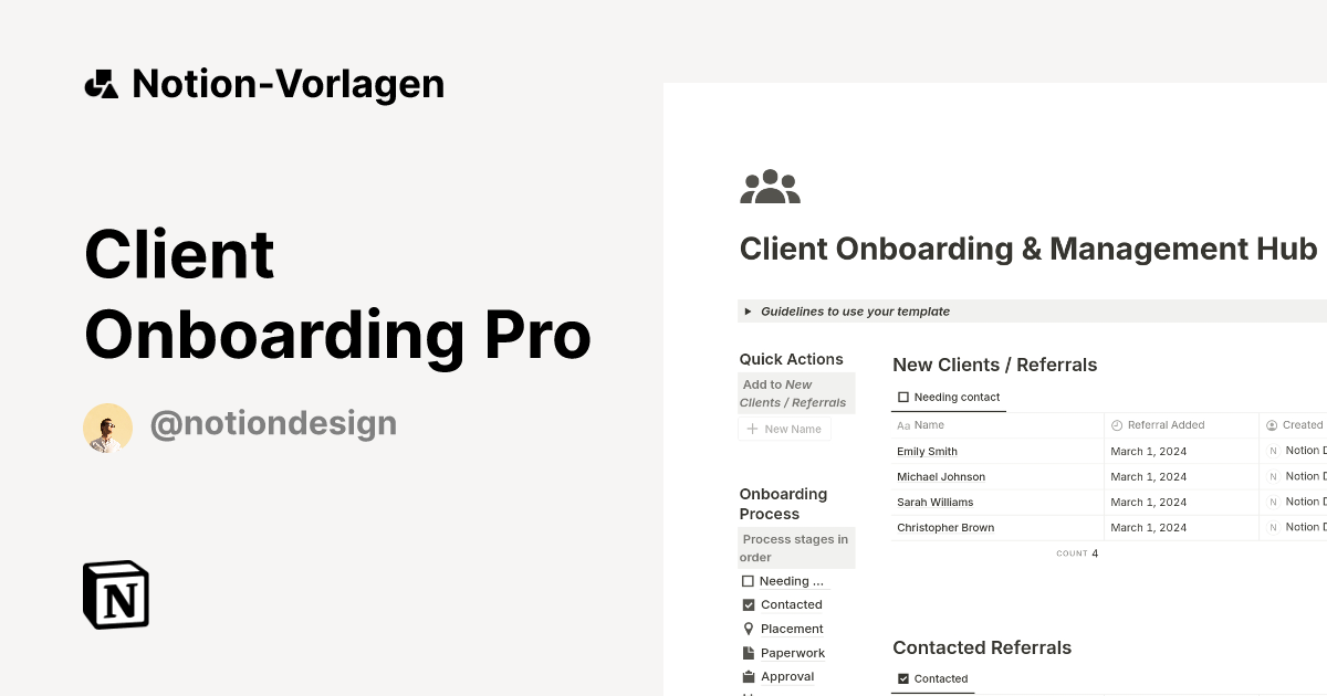 Client Onboarding Pro Vorlage | Notion-Marketplace