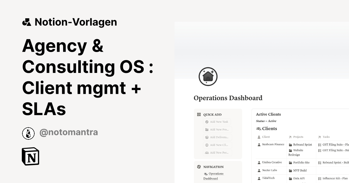 Agency & Consulting OS : Client mgmt + SLAs Vorlage von NotoMantra ...