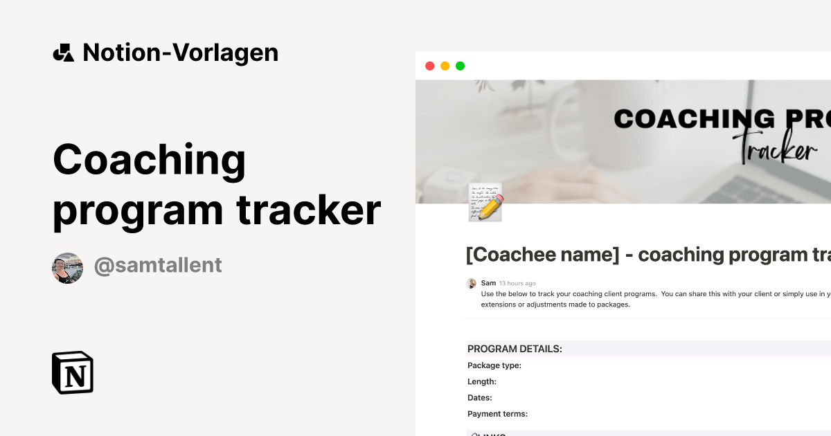 Coaching program tracker Vorlage | Notion-Marketplace