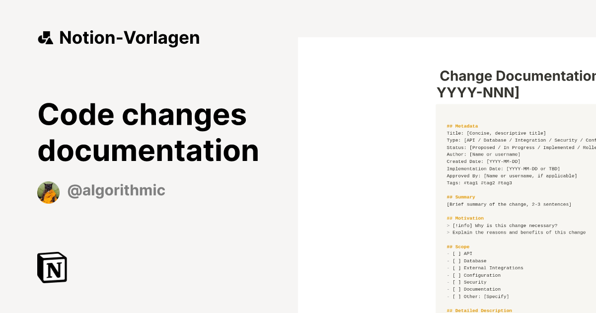 Code changes documentation Vorlage | Notion-Marketplace