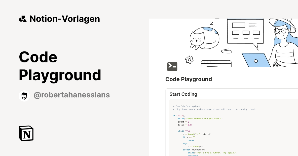 Code Playground Vorlage von Robert Ahanessians | Notion-Marketplace