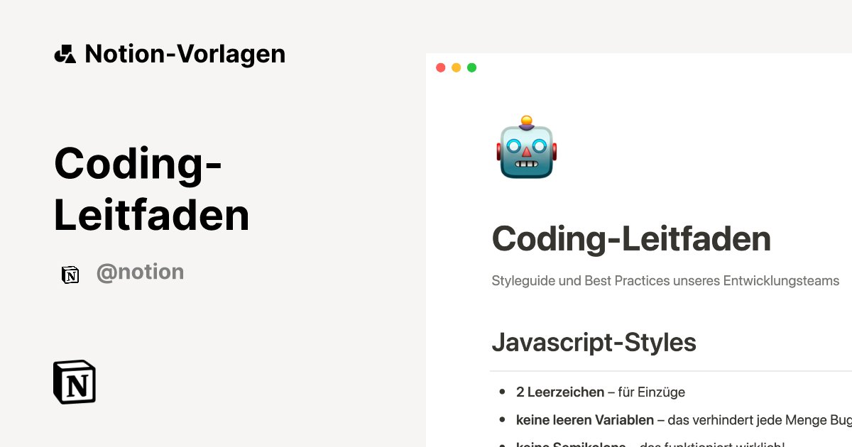 Coding-Leitfaden Vorlage von Notion | Notion-Marketplace