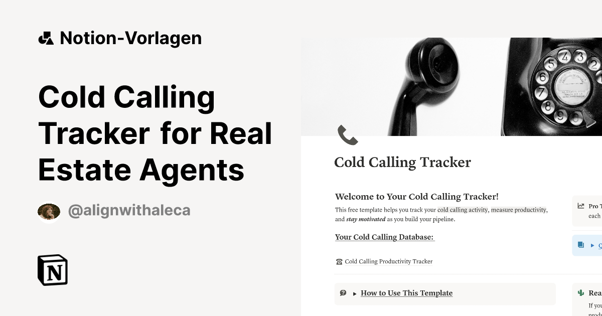 Cold Calling Tracker for Real Estate Agents Vorlage von Align with ...