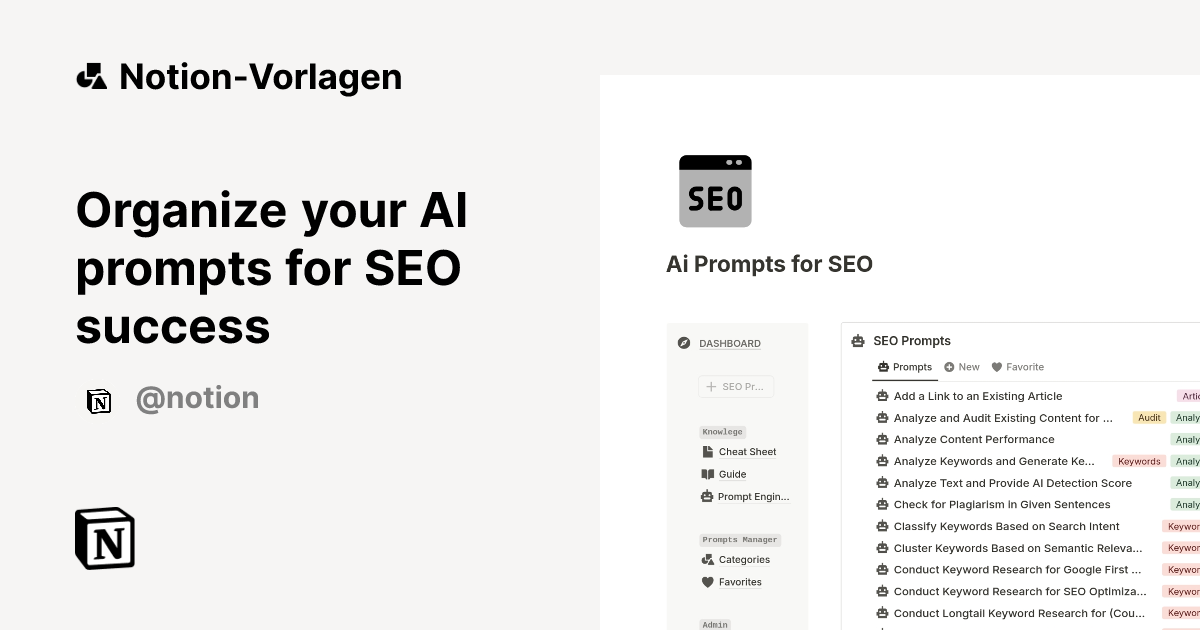 Organize your AI prompts for SEO success | Notion-Vorlagen-Marketplace