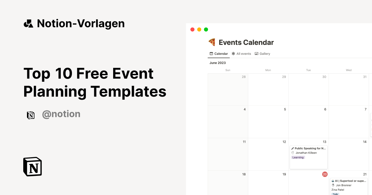 Top 10 Free Event Planning Templates | Notion-Vorlagen-Marketplace