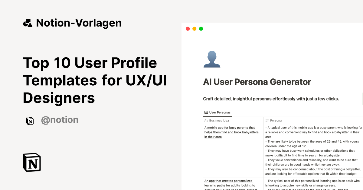 Top 10 User Profile Templates for UX/UI Designers | Notion-Vorlagen ...