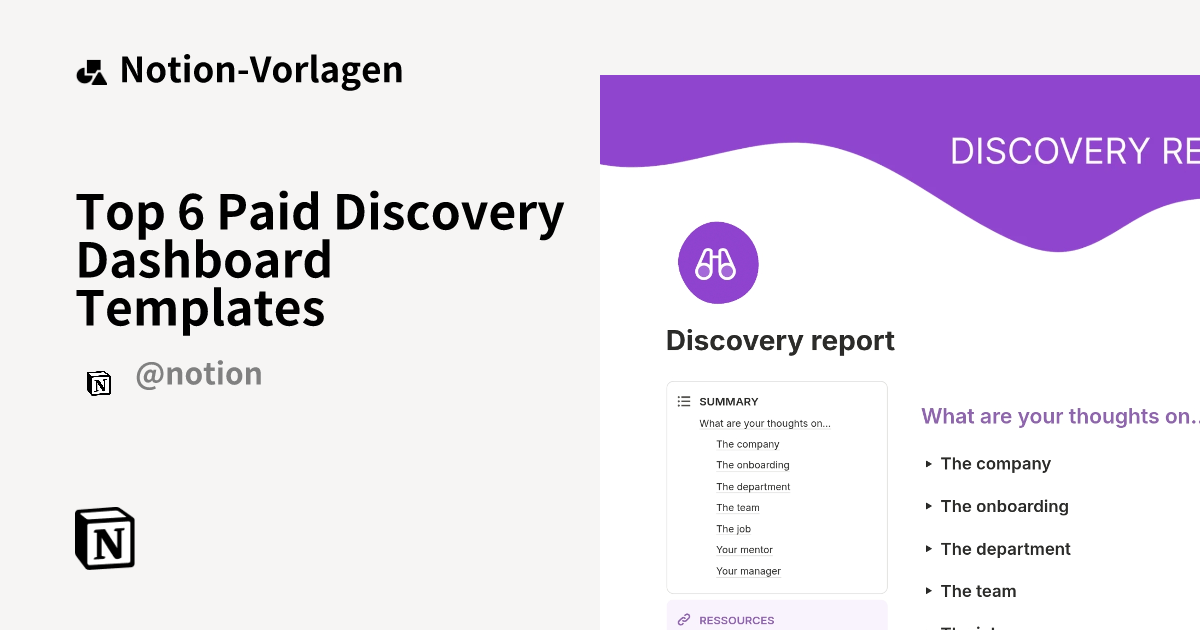 Top 6 Paid Discovery Dashboard Templates | Notion-Vorlagen-Marketplace