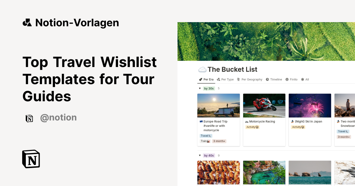 Top Travel Wishlist Templates for Tour Guides | Notion-Vorlagen-Marketplace