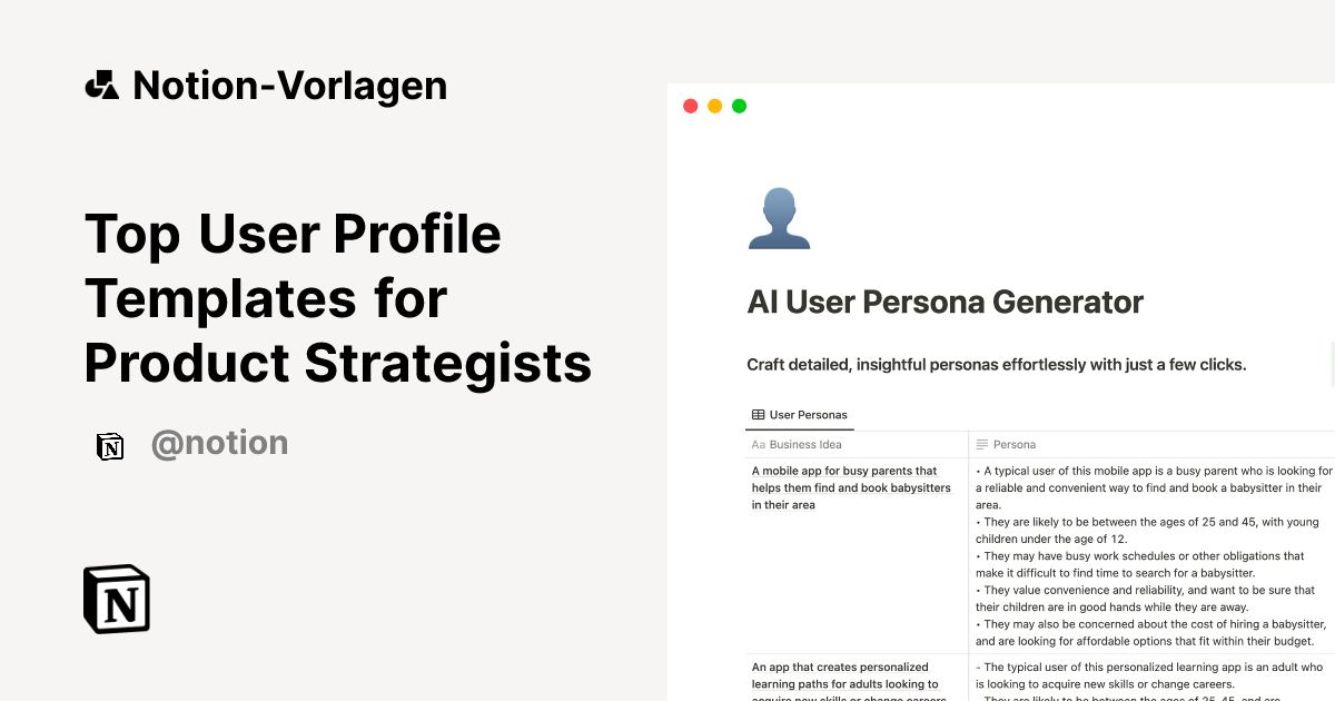 Top User Profile Templates for Product Strategists | Notion-Vorlagen ...
