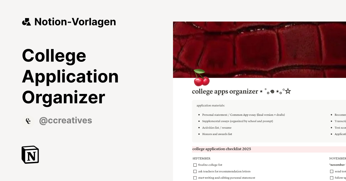 College Application Organizer Vorlage | Notion-Marketplace