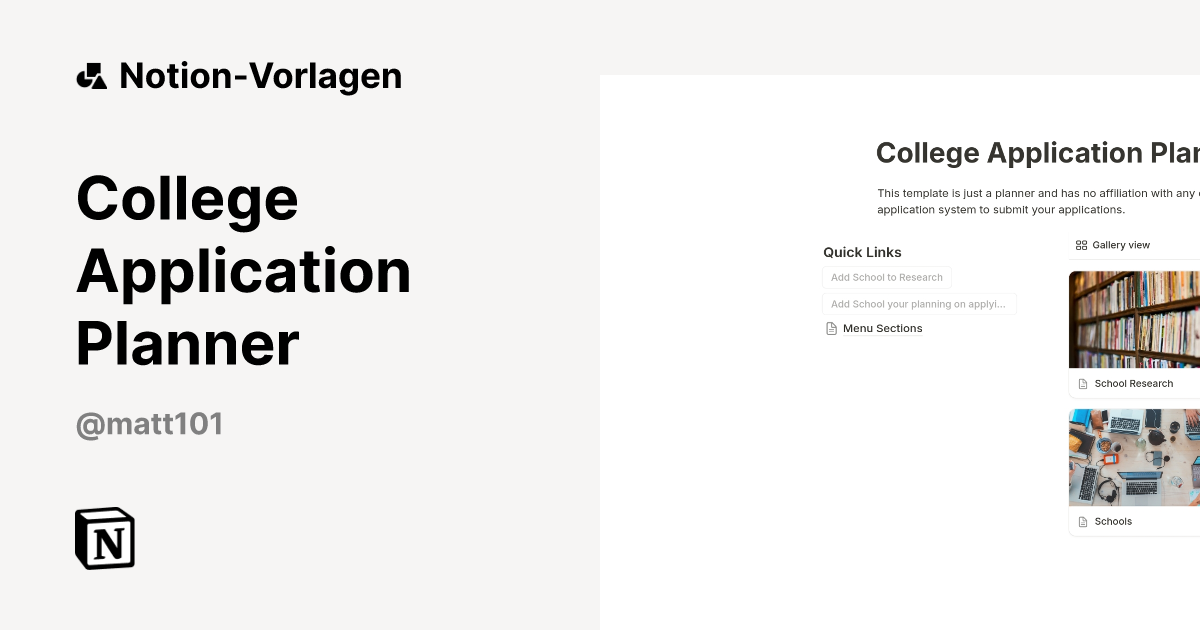 College Application Planner Vorlage | Notion-Marketplace