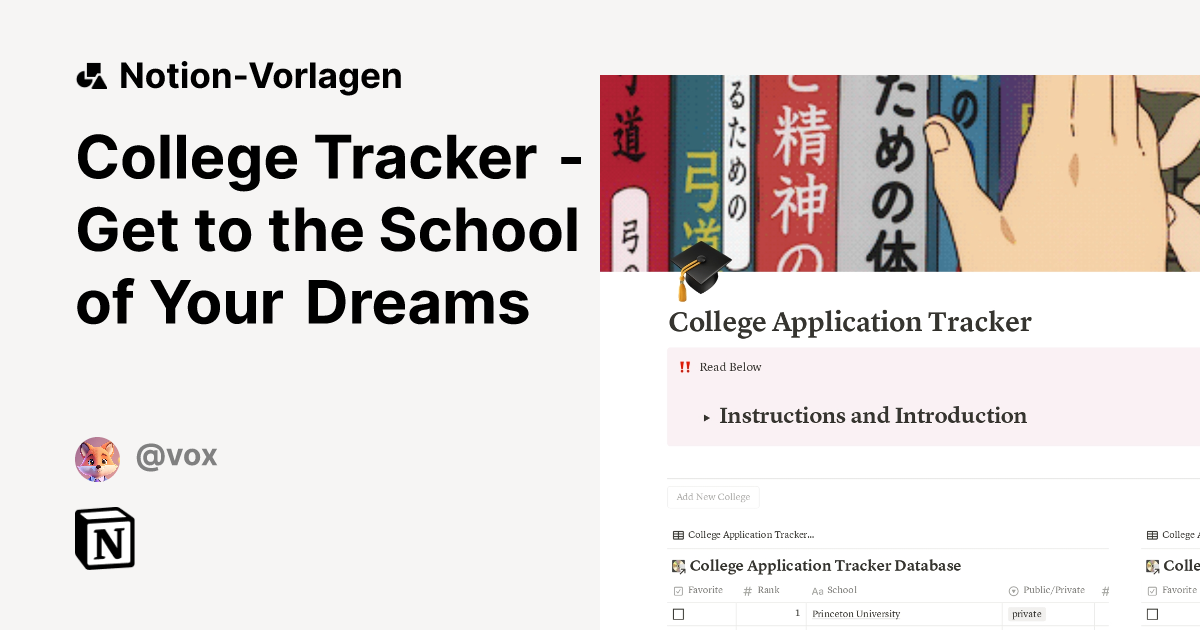 College Tracker - Get to the School of Your Dreams Vorlage | Notion-Marketplace