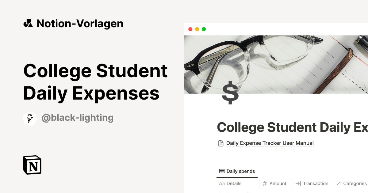 College Student Daily Expenses Vorlage | Notion-Marketplace