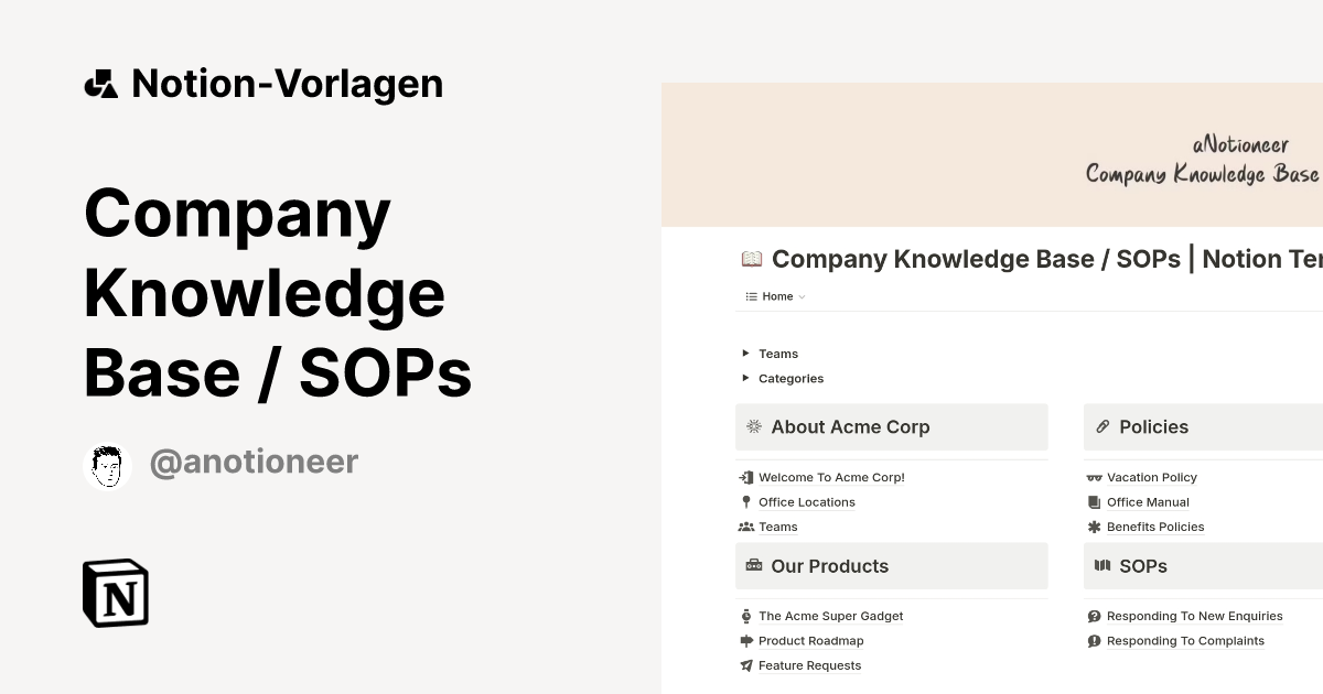 Company Knowledge Base / SOPs Vorlage von aNotioneer | Notion-Marketplace