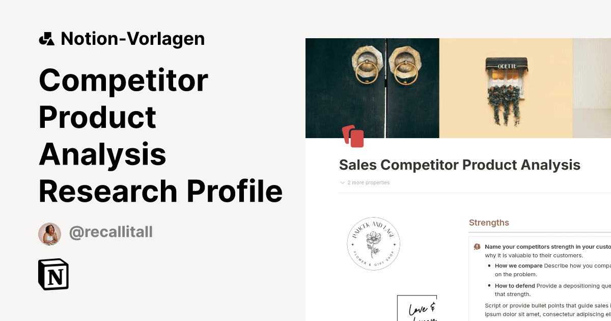 Competitor Product Analysis Research Profile Vorlage | Notion-Marketplace