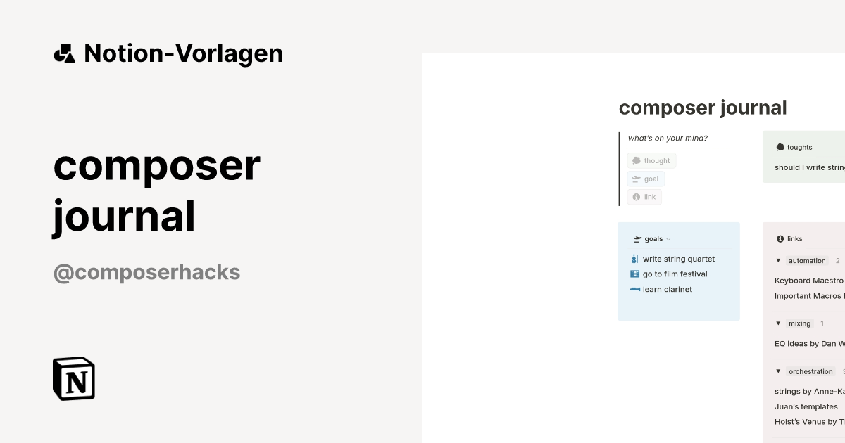 composer journal Vorlage | Notion-Marketplace