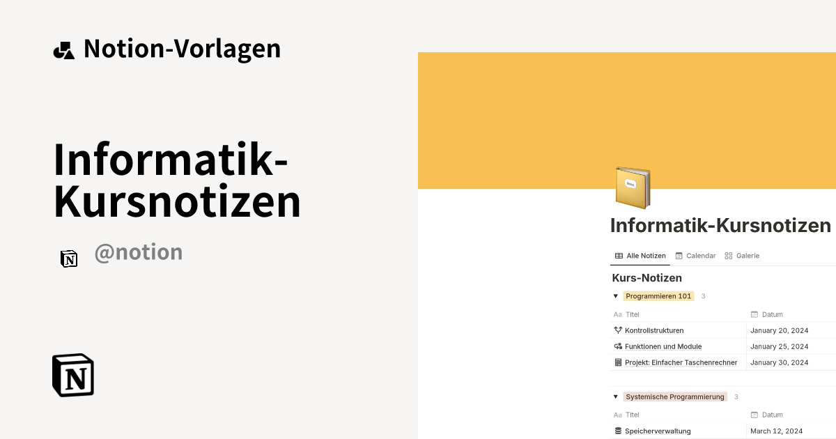 Informatik-Kursnotizen Vorlage von Notion | Notion-Marketplace