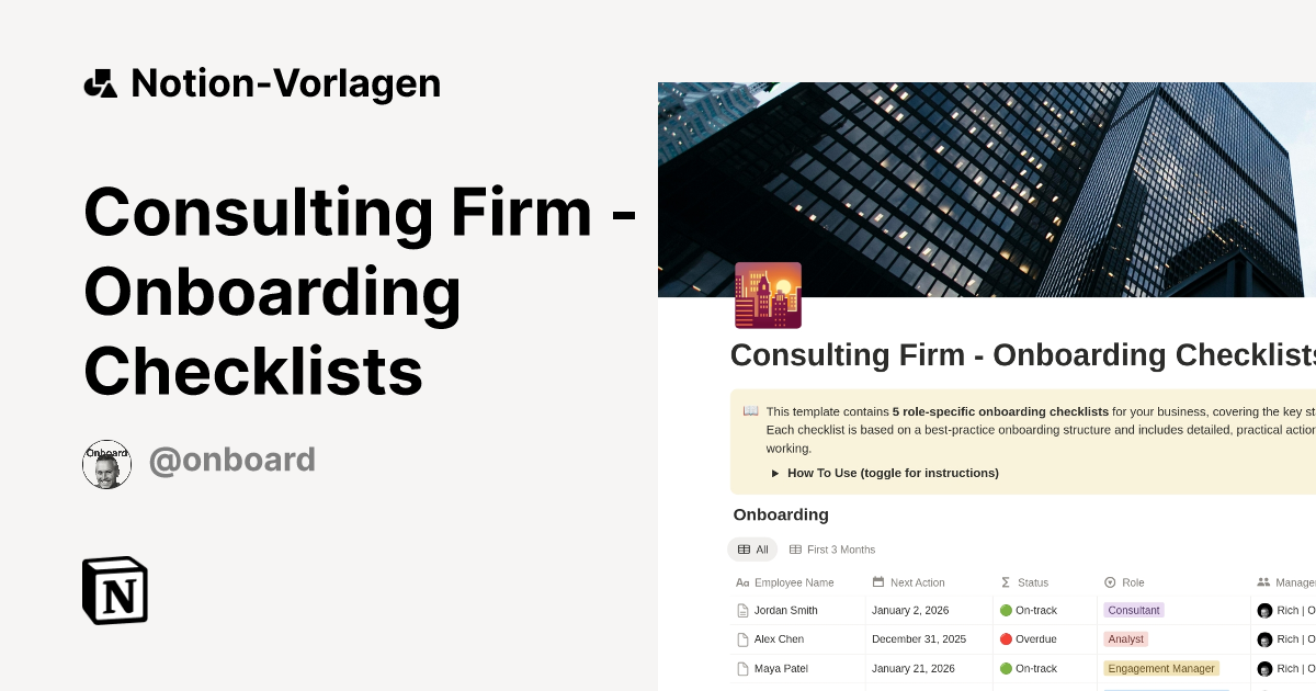 Consulting Firm - Onboarding Checklists Vorlage von Onboarding ...