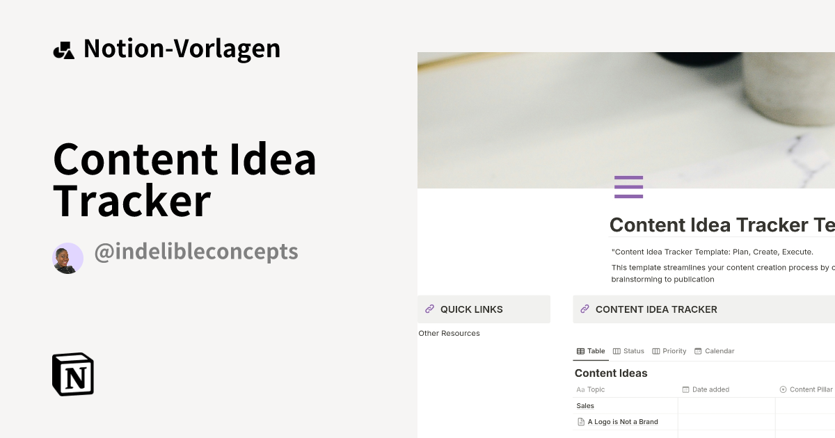 Content Idea Tracker Vorlage | Notion-Marketplace