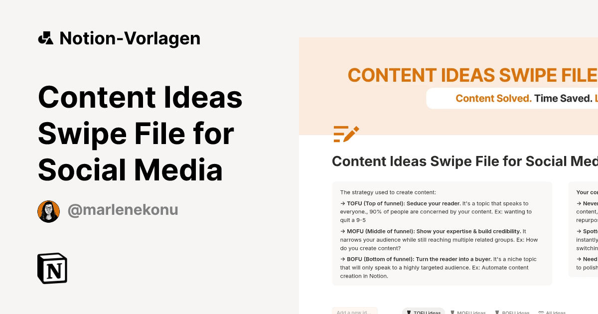Content Ideas Swipe File for Social Media Vorlage | Notion-Marketplace