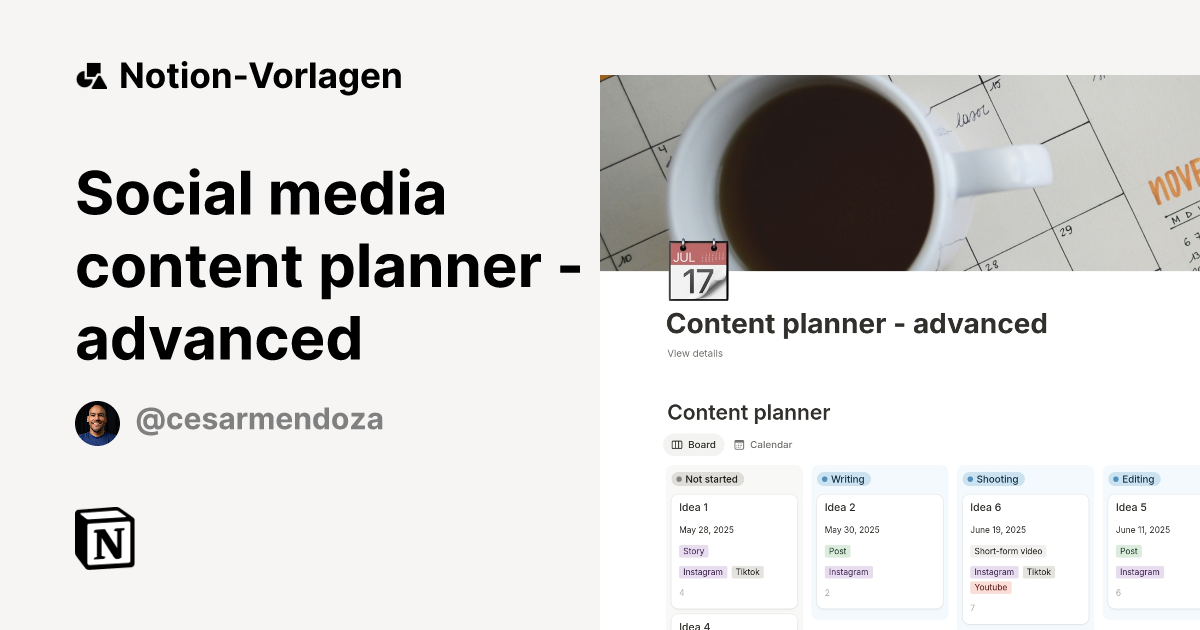 Content planner - advanced Vorlage | Notion-Marketplace