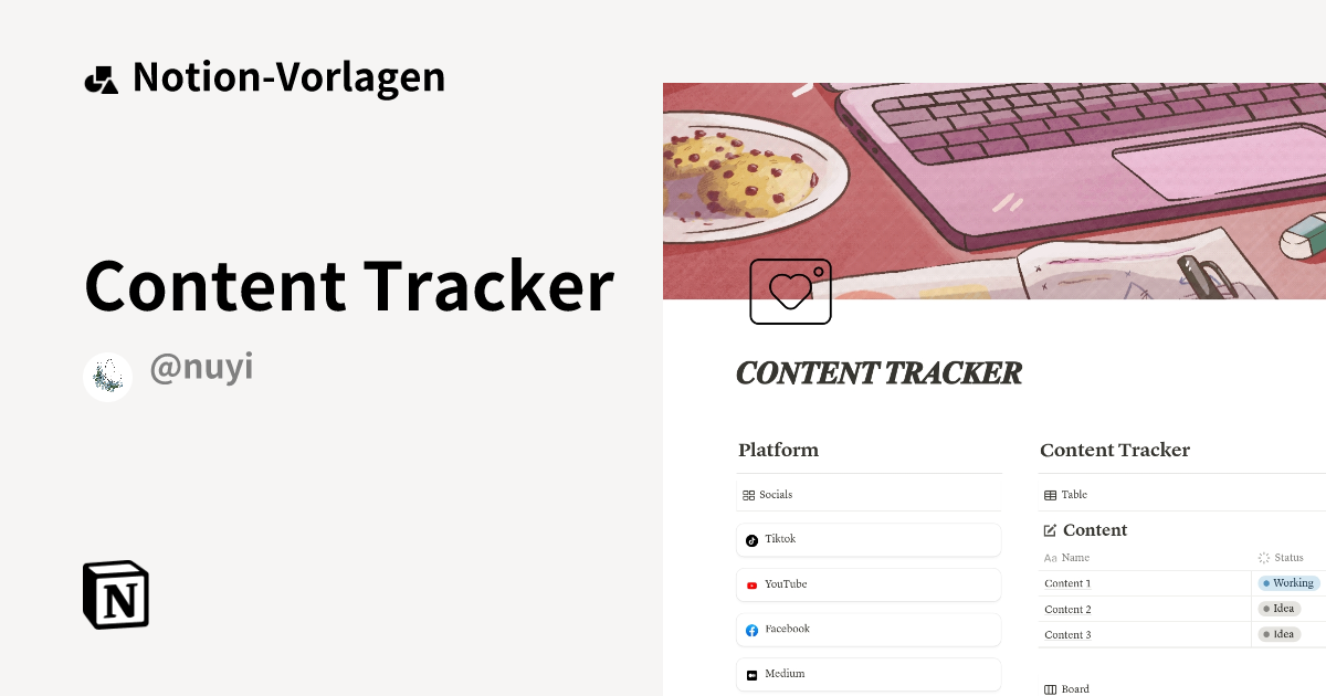 Content Tracker Vorlage | Notion-Marketplace