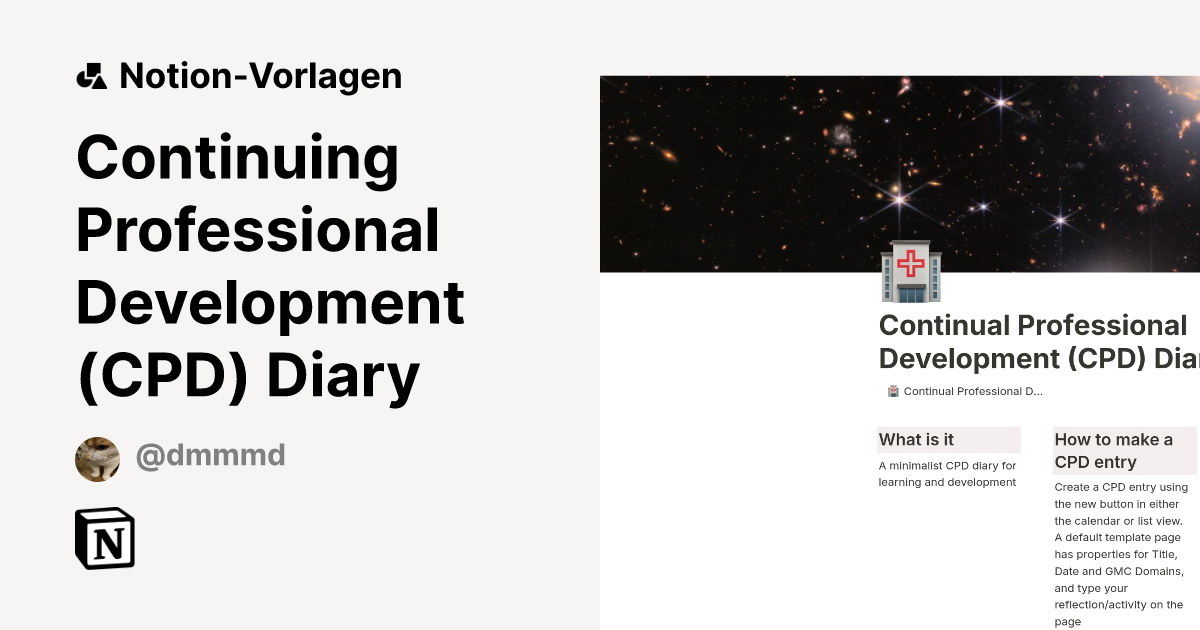 Continuing Professional Development (CPD) Diary Vorlage | Notion ...