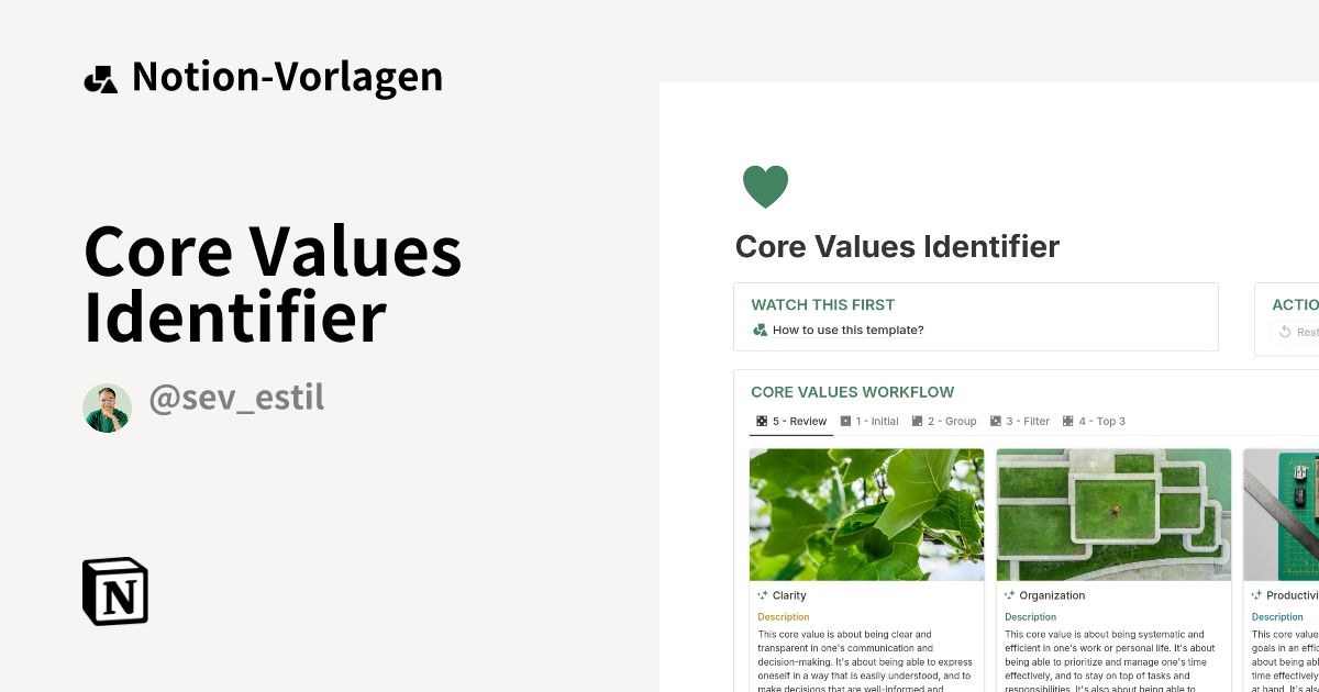 Core Values Identifier Vorlage | Notion-Marketplace