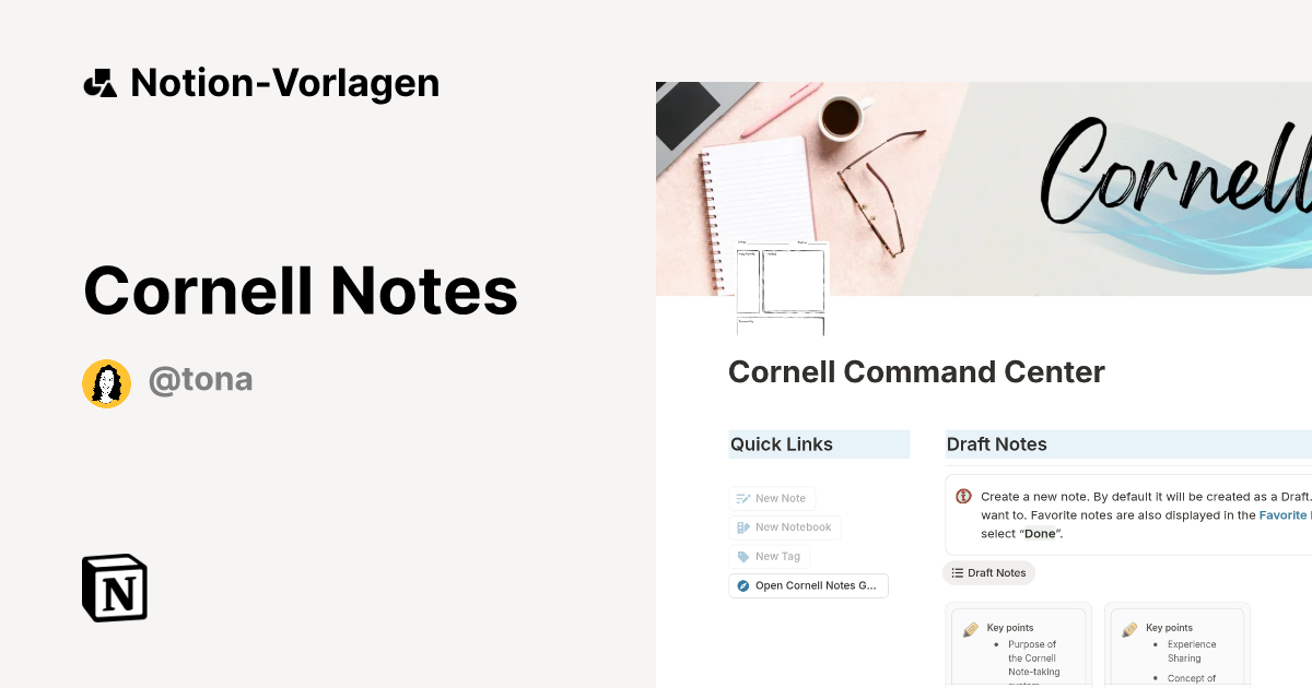 Cornell Notes Vorlage | Notion-Marketplace
