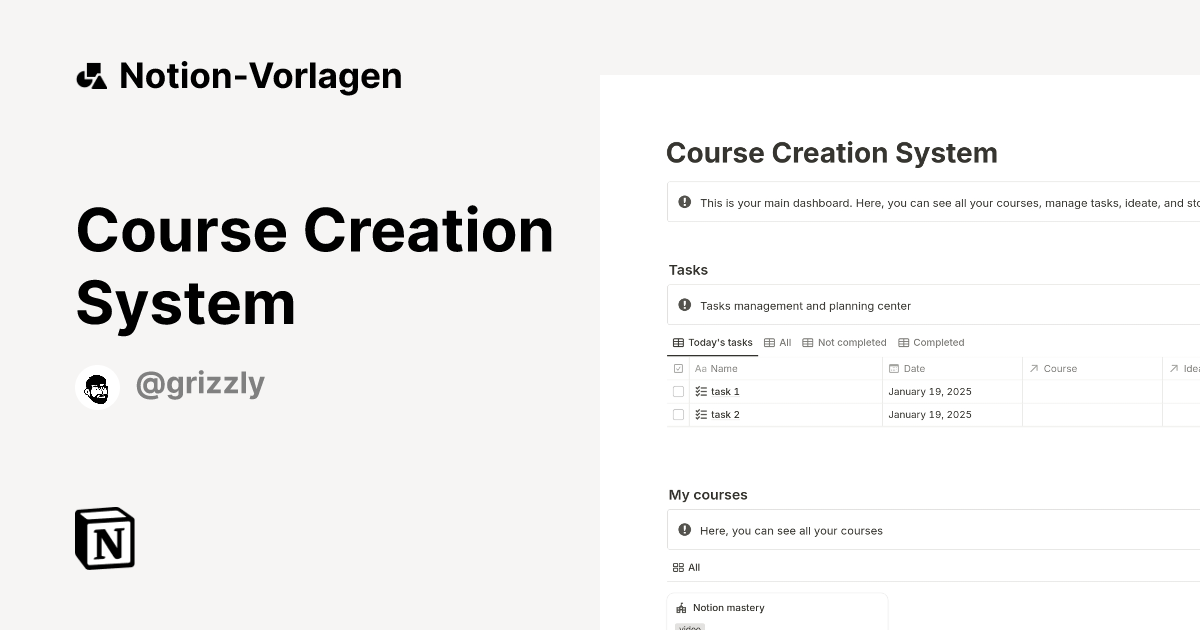 Course Creation System Vorlage | Notion-Marketplace