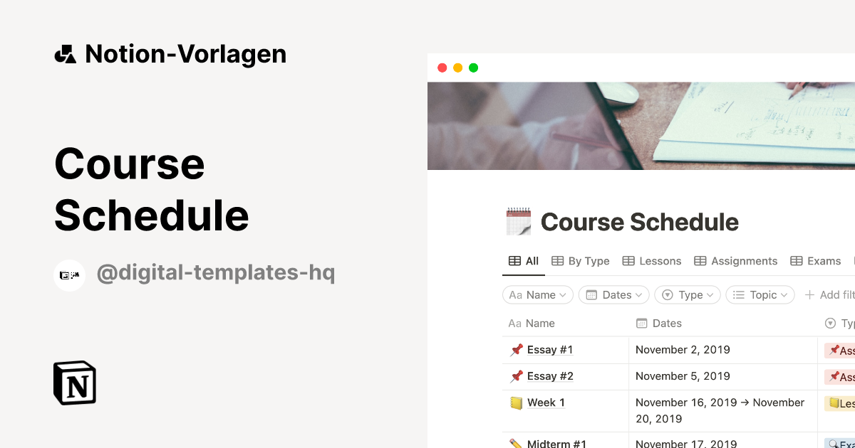 Course Schedule Vorlage | Notion-Marketplace