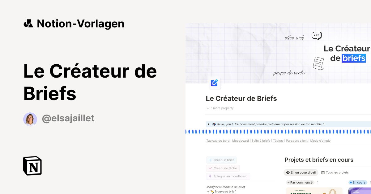 Le Créateur de Brief Vorlage von Elsa | Momentum Templates | Notion ...