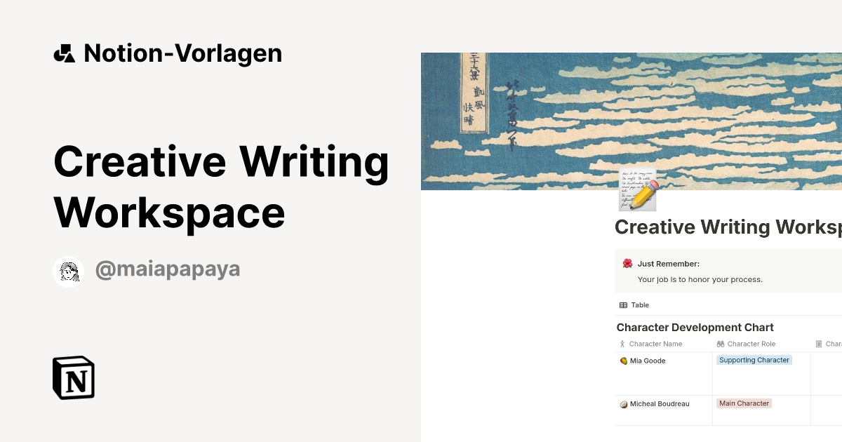Creative Writing Workspace Vorlage | Notion-Marketplace