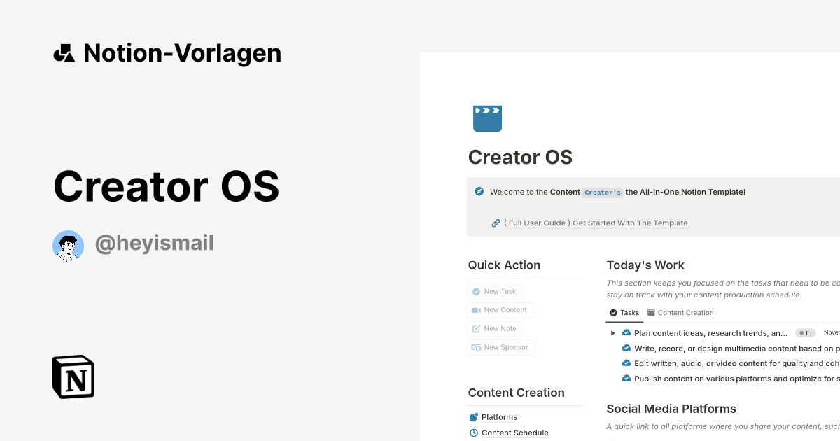 Creator OS Vorlage | Notion-Marketplace