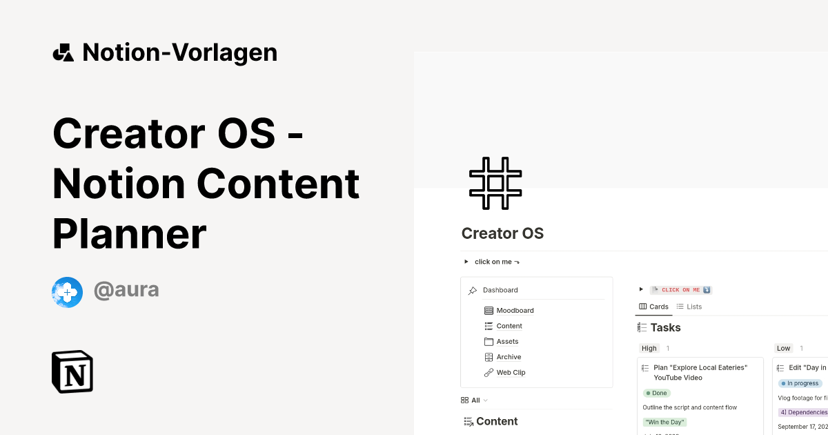 Creator OS - Notion Content Planner Vorlage von Aura | Notion-Marketplace