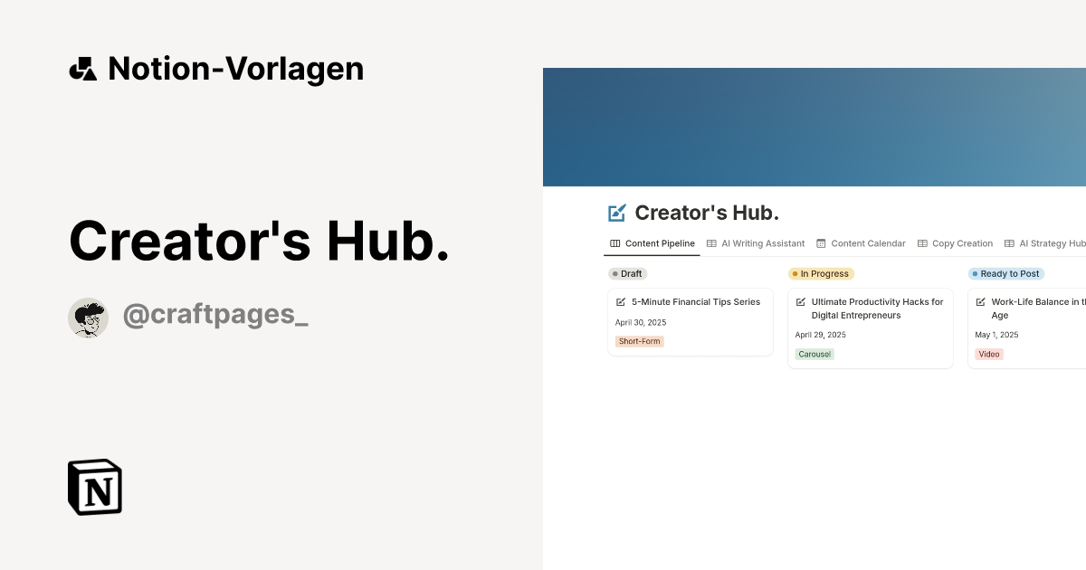 Creator's Hub. Vorlage | Notion-Marketplace