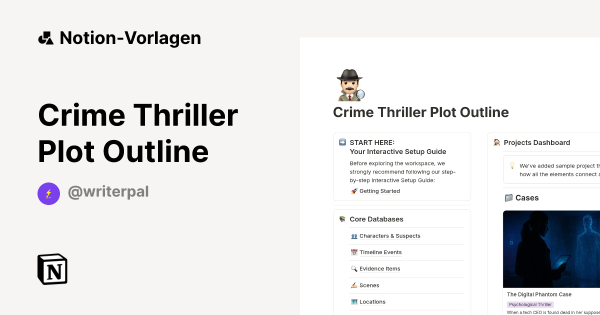 Crime Thriller Plot Outline Vorlage von writerpal | Notion-Marketplace