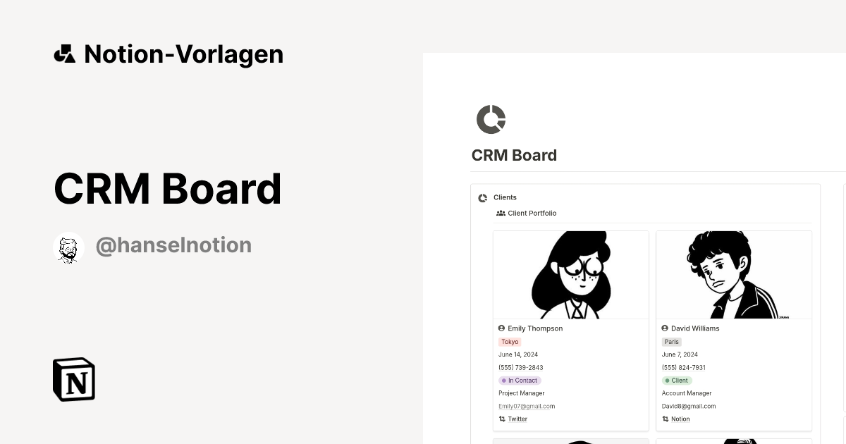 CRM Board Vorlage von Hansel Systems | Notion-Marketplace