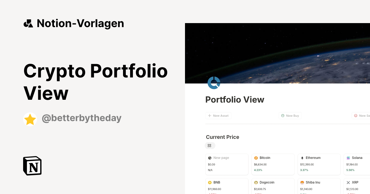 Crypto Portfolio View Vorlage | Notion-Marketplace