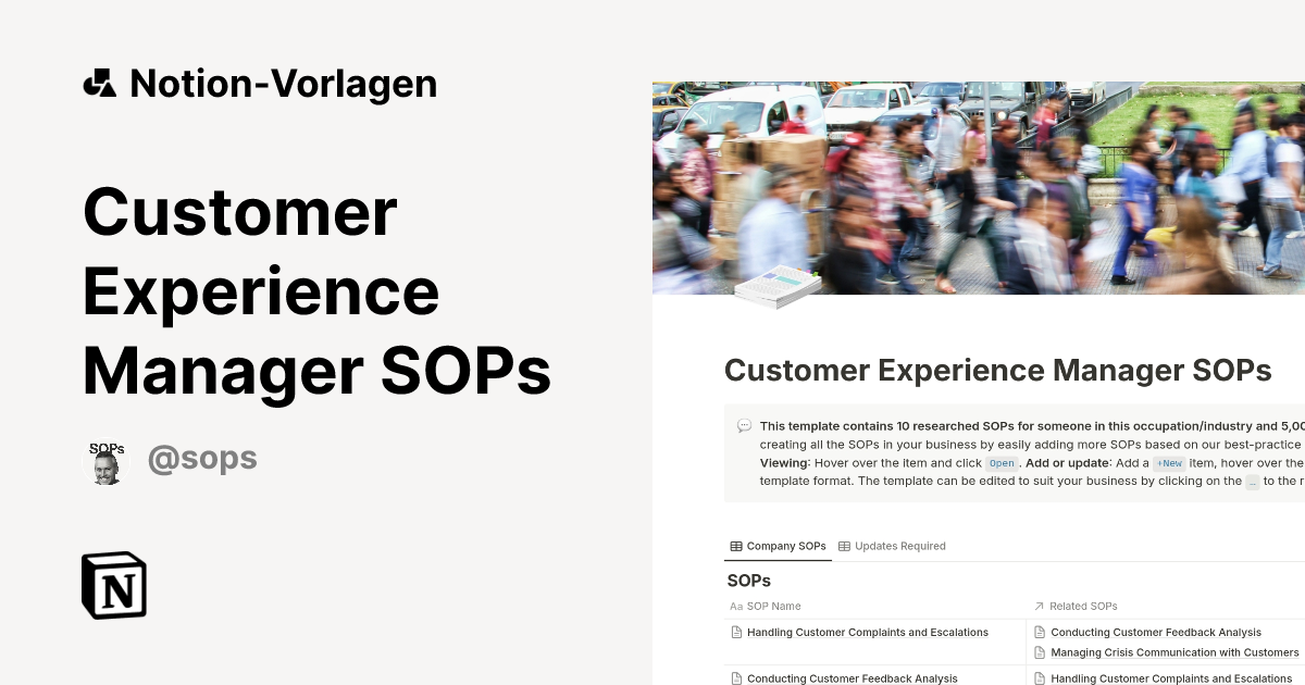 Customer Experience Manager SOPs Vorlage | Notion-Marketplace