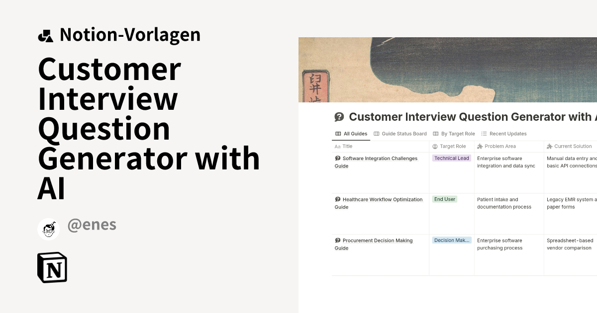 Customer Interview Question Generator with AI Vorlage | Notion-Marketplace