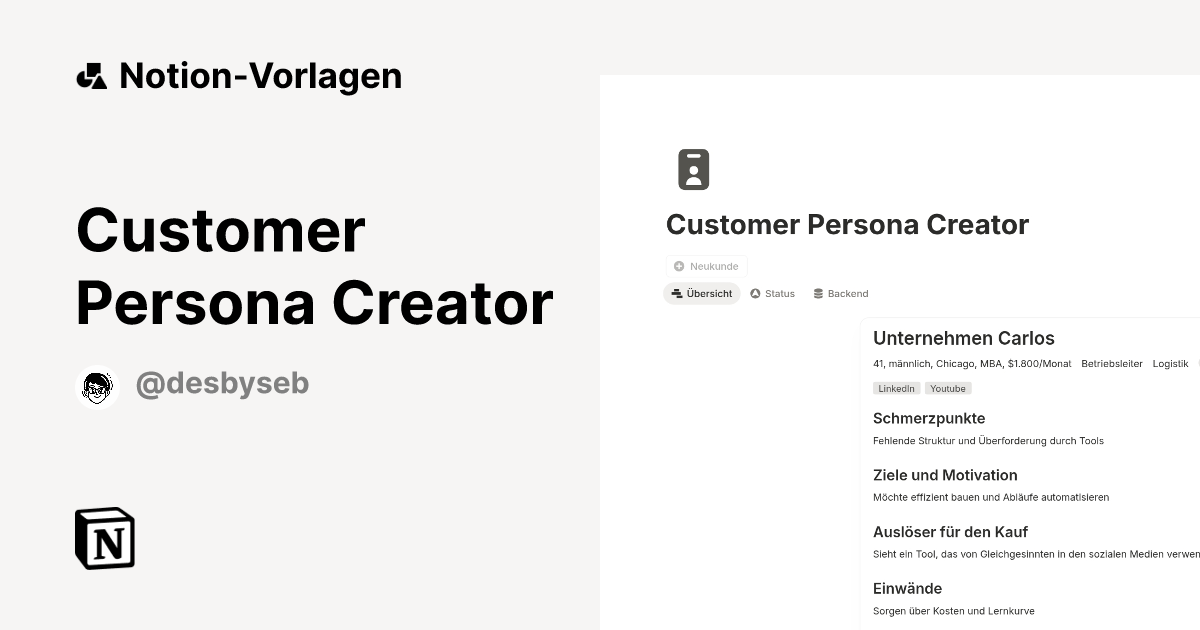 Customer Persona Creator Vorlage von desbyseb | Notion-Marketplace