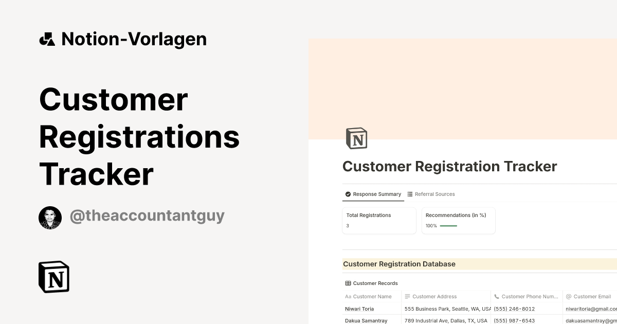 Customer Registrations Tracker Vorlage | Notion-Marketplace