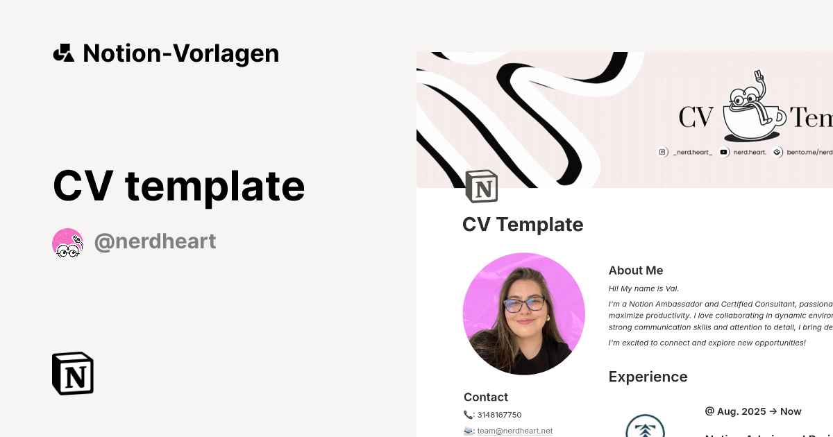 CV template Vorlage | Notion-Marketplace