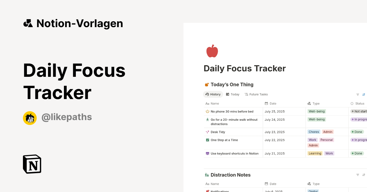 Daily Focus Tracker Vorlage | Notion-Marketplace