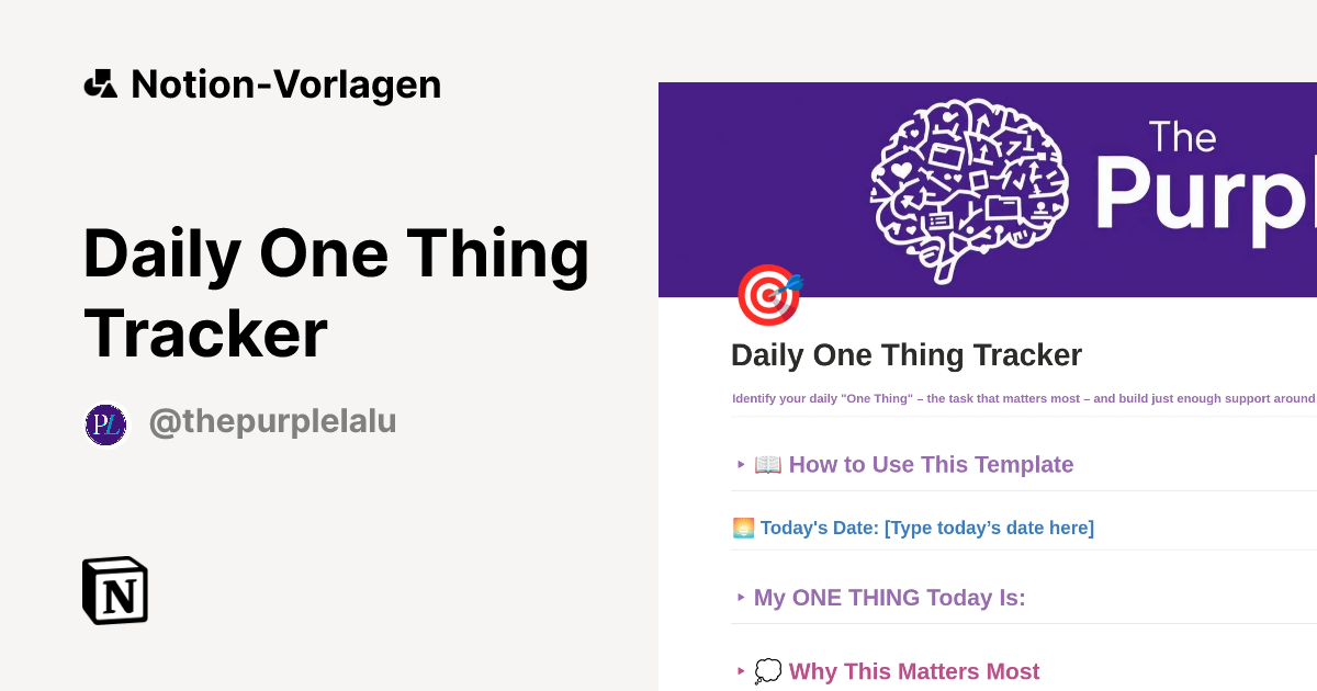 Daily One Thing Tracker Vorlage | Notion-Marketplace