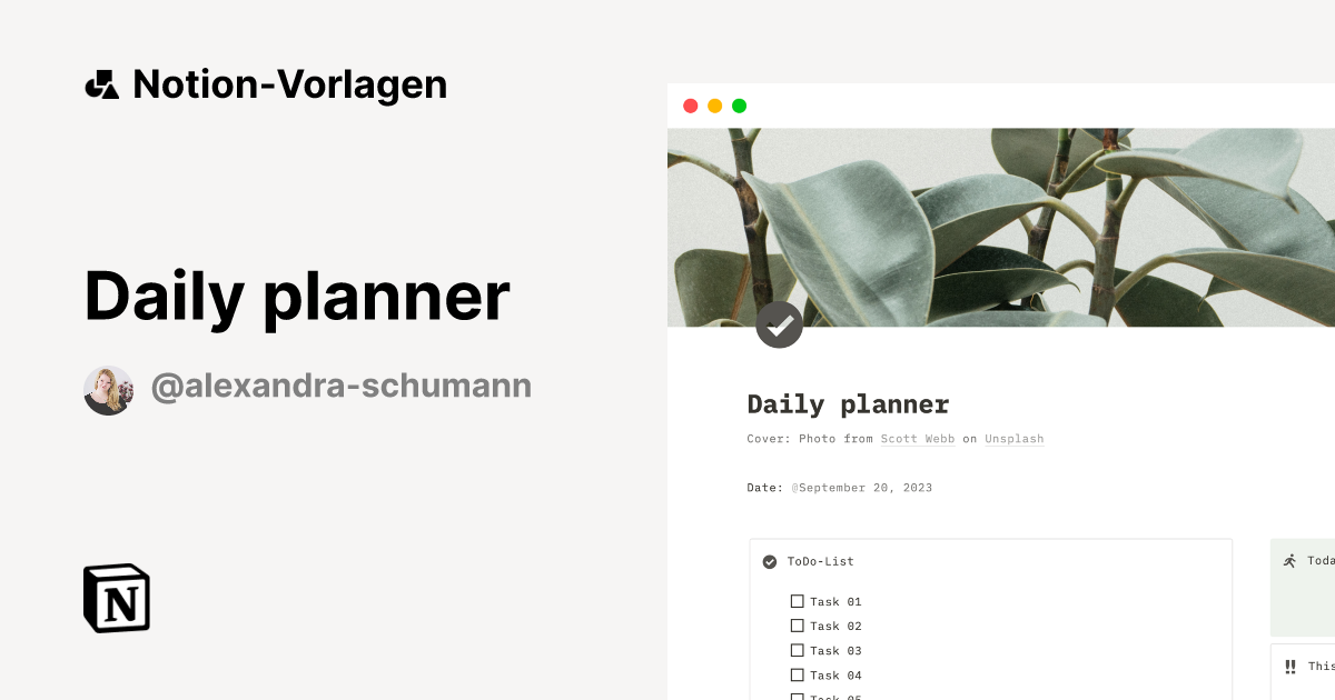 Daily planner Vorlage | Notion-Marketplace