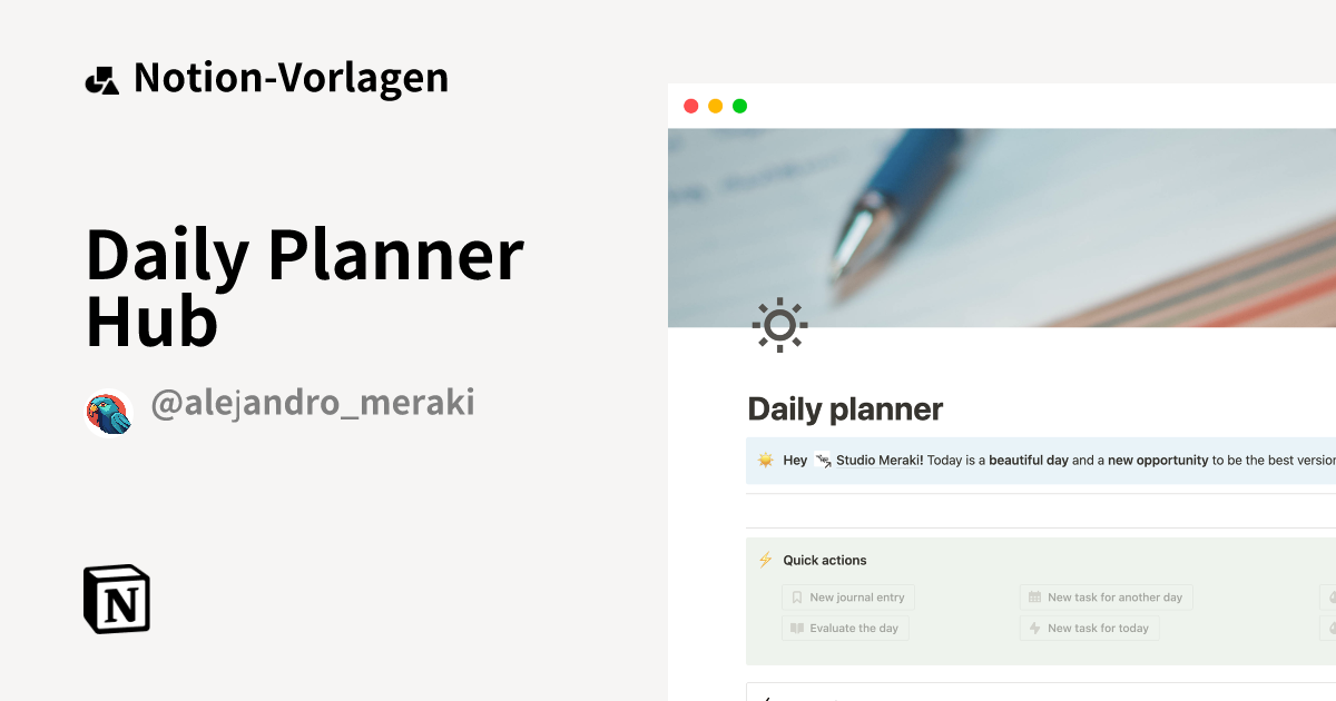 Daily Planner Hub Vorlage | Notion-Marketplace