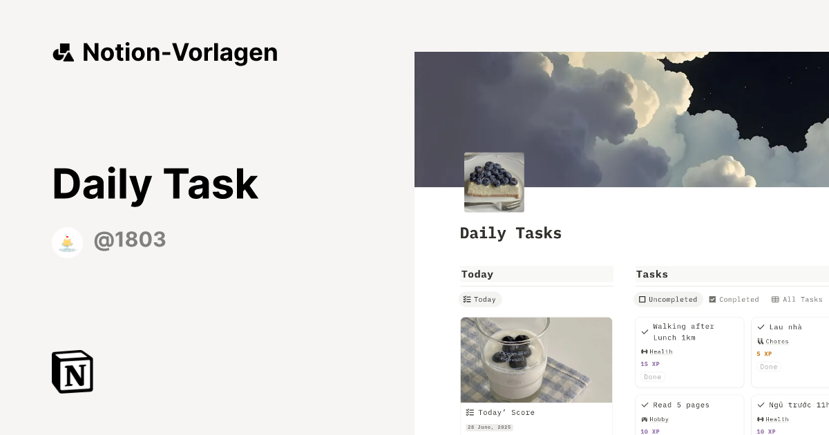 Daily Task Vorlage | Notion-Marketplace
